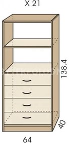 Regál se zásuvkami JIM 5 X 21