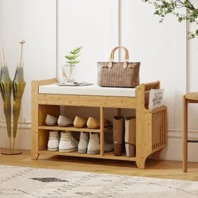 HOMCOM botník se sedákem, boční úložný prostor, držák na boty, bambusový rám, 80x30x50 cm, přírodní