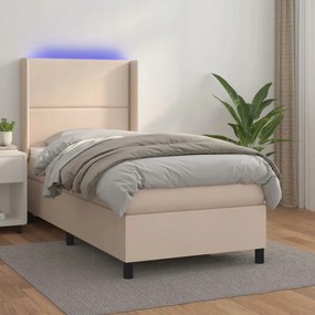 Box Spring Postel Matrace A Led 180X200Cm Umělá Kůže Cappuccino Hladké s hř