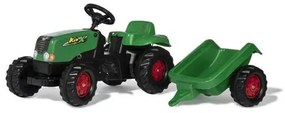 RollyToys Šlapací traktor Rolly Kid s vlečkou, zeleno-červená