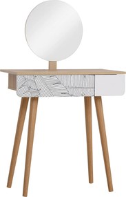 HOMCOM Toaletní stolek s kulatým zrcadlem Ф39cm, Toaletní stolek se zásuvkou s dekorací džungle, Bílý a dubový, 70x39x119-128cm | Aosom