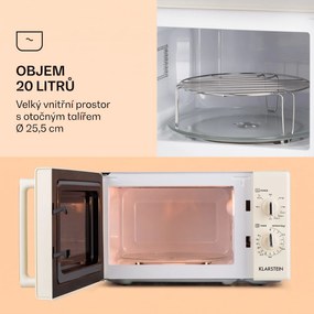 Klarstein Caroline, mikrovlnná trouba, 20 l, 700/1000 W, Ø 25.5 cm, QuickSelect, retro, krémová