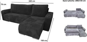 Rohová rozkládací sedací souprava do L TILANI, 240 cm, s úložným prostorem Roh pohovky: Levý roh, Barva látky Poso: Černá (Poso 135)