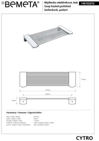 Bemeta Design CYTRO: Polička, do sprchy, lesk -