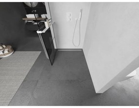 Mexen Kioto+ L, sprchová zástěna Walk-In s poličkou a věšákem 70 x 200 cm, 8mm čiré sklo černý vzor, ​​bílý profil, 800-070-123-20-77