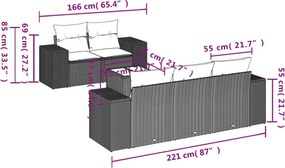 6dílná zahradní sedací souprava s poduškami černá polyratan 3222295