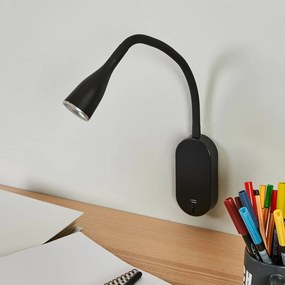 Nástěnné svítidlo Lindby LED Enna, černé, vypínač, připojení USB