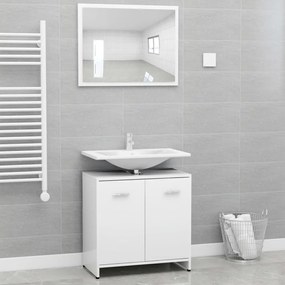 2dílný set koupelnového nábytku - skříňka + zrcadlo 60 cm - dřevotříska | bílý