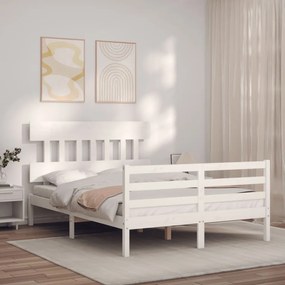 Rám postele s čelem bílý 140 x 200 cm masivní dřevo,  3195157