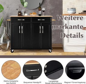 Costway Rolling Kitchen Island vozík s kaučukovou pracovní deskou 4 – černý