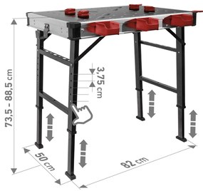 Pracovní skládací stůl Fortum, 850x600mm, výška 73,5-88,5cm