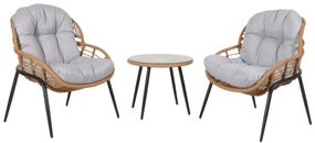 Set 2 křesílek a stolku HWC-N33 - přírodní barva, čalounění světle šedá