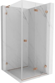 Mexen Lunar-F L, sklápěcí sprchový kout pravý 80 x 80 cm, 8mm čiré sklo, profil měděná matná, 836L-080-080-65-00-P