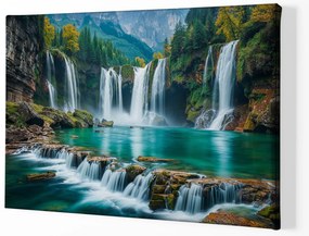 Obraz na plátně - Malé velké vodopády v podzimních horách FeelHappy.cz Velikost obrazu: 60 x 40 cm