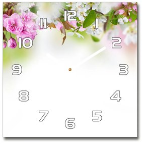 Wallmuralia Skleněné hodiny čtverec Jarní květiny 30x30 cm