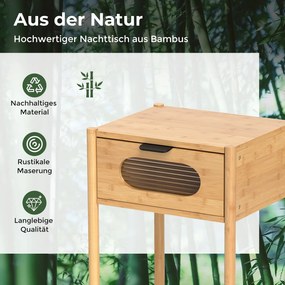Costway Bambusový noční stolek se zásuvkou z tvrzeného skla natural