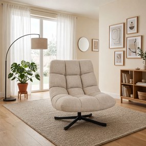 HOMCOM křeslo do obývacího pokoje bez opěrek, otočné o 360°, voděodpudivá tkanina chenille, široký sedák, 75 x 95 x 90 cm, krémová