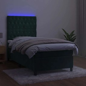 Box spring postel s matrací a LED tmavě zelená 80x200 cm samet 3136272