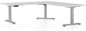 Výškově nastavitelný stůl OfficeTech Angle, 180 x 200 cm, šedá podnož, světle šedá