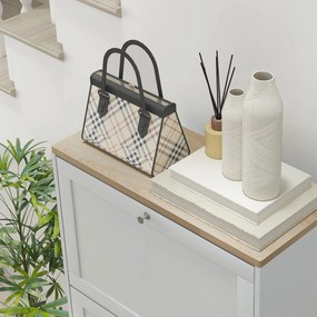 HOMCOM Úzký Botník se 3 Sklápěcími Dvířky, Úložný P prostor pro 18 Párů Bot do Úzkých Chodeb 60x23.5x115 cm Bílý