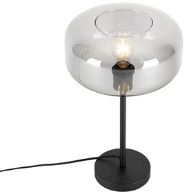 Art Deco stolní lampa černá s kouřovým sklem - Bizle