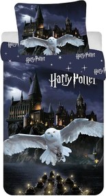 Tmavě modré/šedé dětské povlečení na jednolůžko z mikrovlákna 140x200 cm Harry Potter "Hogwarts Night" – Jerry Fabrics