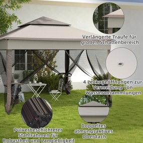 Skládací zahradní stan Outsunny s bočními stěnami pop-up stan 3,25 x 3,25 x 2,65 m ve světle šedé barvě pro zahradní párty a akce |