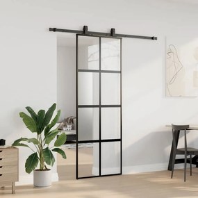 Posuvné dveře se sadou kování černé 76x205 cm Tvrzené sklo 3375832