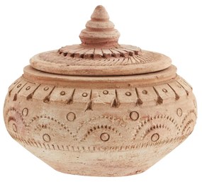MADAM STOLTZ Terakotová dóza s víkem Natural 13 cm, přírodní barva, keramika