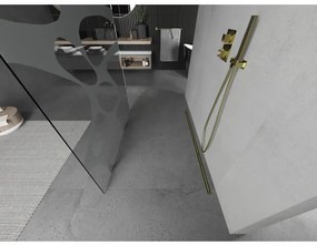 Mexen Kioto, průchozí sprchová zástěna 100 x 200 cm, 8mm sklo čiré/bílý vzor, 2x zlatá stabilizační rozpěra, 800-100-002-50-97