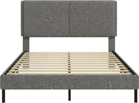 HOMCOM postelový rám 140 x 190 cm s lamelovým roštem a nastavitelným čelem, čalouněná manželská postel s lněným potahem, úložný prostor pod ní, šedá