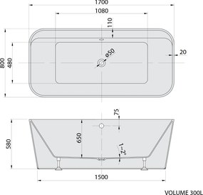 Polysan Polysan, ZARY volně stojící vana 170x80x58cm, bílá, 68658