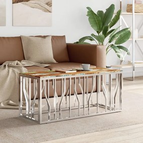 Konferenční stolek stříbrný nerezová ocel a recyklované dřevo,  350056
