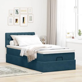 Osmanský rám postele s matrací tmavě modrá 80x200cm samet 3311811