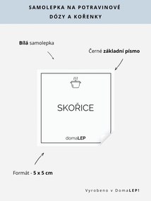 Samolepka na kořenky SKOŘICE bílá 5 × 5 cm základní písmo