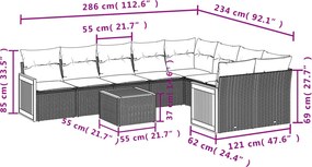 10dílná zahradní sedací souprava s poduškami šedá polyratan 3260394