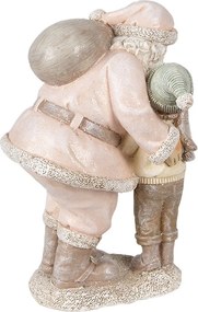 Růžová vánoční dekorace socha Santa s chlapcem - 13*11*18 cm