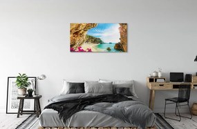 Obrazy na plátně Řecko pobřeží útesy květiny 125x50 cm