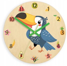 M.Clock Dětské nástěnné hodiny tukan 30x30cm hnědé