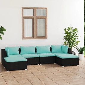 vidaXL 6dílná zahradní sedací souprava s poduškami polyratan [3101805] Barva: Černo-modrá