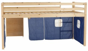 Postel ALZENA s PC stolem, 90x200 cm, borovicové dřevo, látka modrá