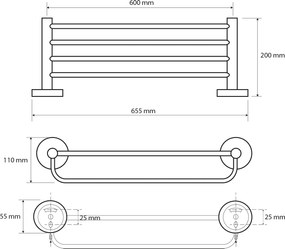 Sapho Sapho, X-ROUND E polička na ručníky s hrazdou 600mm, chrom, XR415