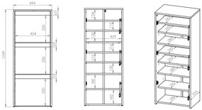 Policový botník INGO - bílá borovice / antracit / šedý