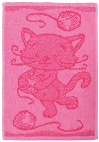 Vesna | Dětský žakárový ručník KOČIČKA 30x50 cm růžový