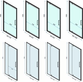 Rea Rapid Swing, 3-stěnový sprchový kout 70 (dveře) x 80 (stěna) x 195 cm, 6mm čiré sklo, černý profil, KPL-009946