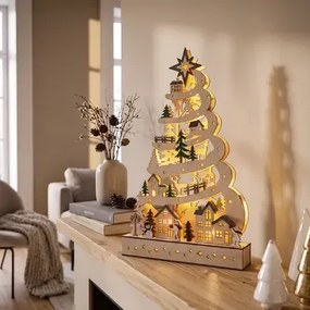 Solight LED dřevěný vánoční stromek s dekoracemi / 17 LED / teplá bílá