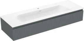 Mexen Rivel, koupelnová skříňka 140 cm s umyvadlem Vela, 1 zásuvka, drážkovaná, grafitová matná/bílá matná, 91A20-14023-1-BF66-W23M0