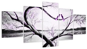 Obraz dvou fialových ptáků na stromě (150x80 cm)