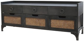 Černá dřevěná lavice s ratanovým výpletem Channie - 122*36*49cm