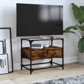 TV skříňka se skleněnou deskou kouřový dub 60x35x51 cm kompozit